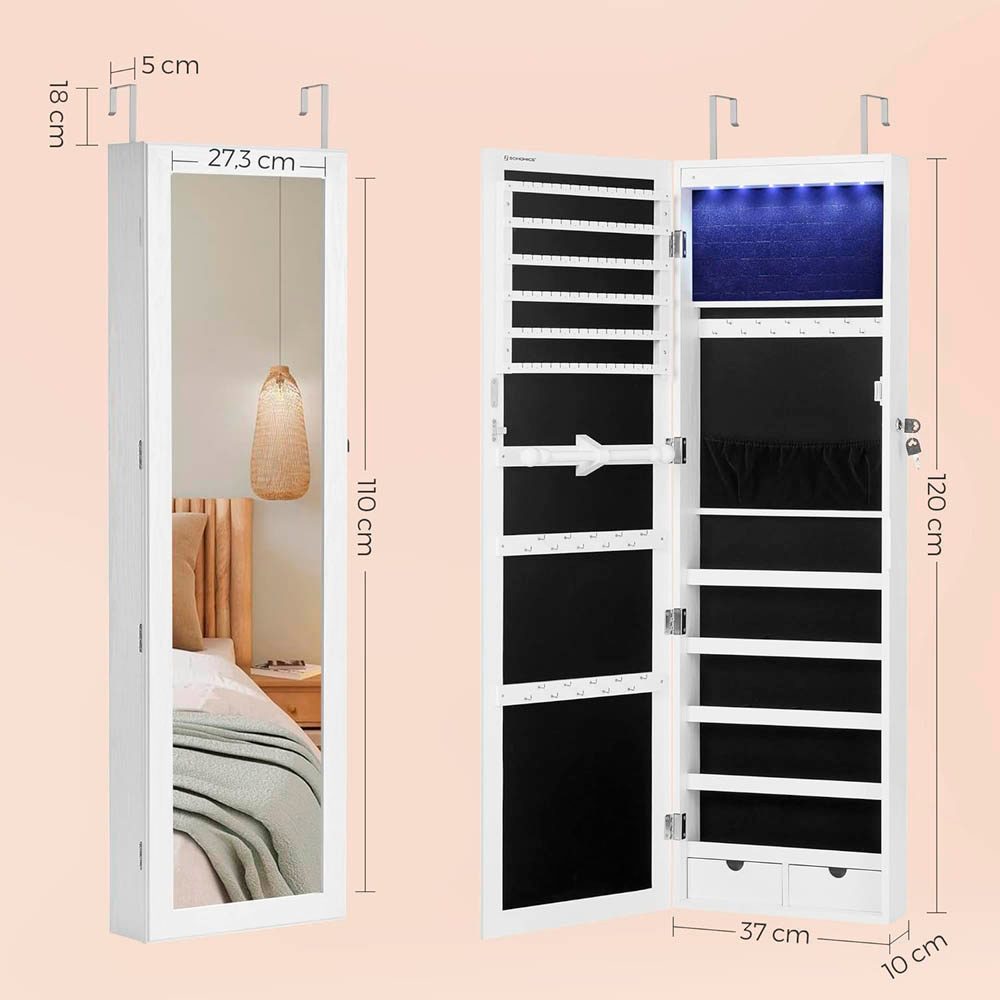 SONGMICS Schmuckschrank weiB ohne Fachboden mit Beleuchtung buroshop24